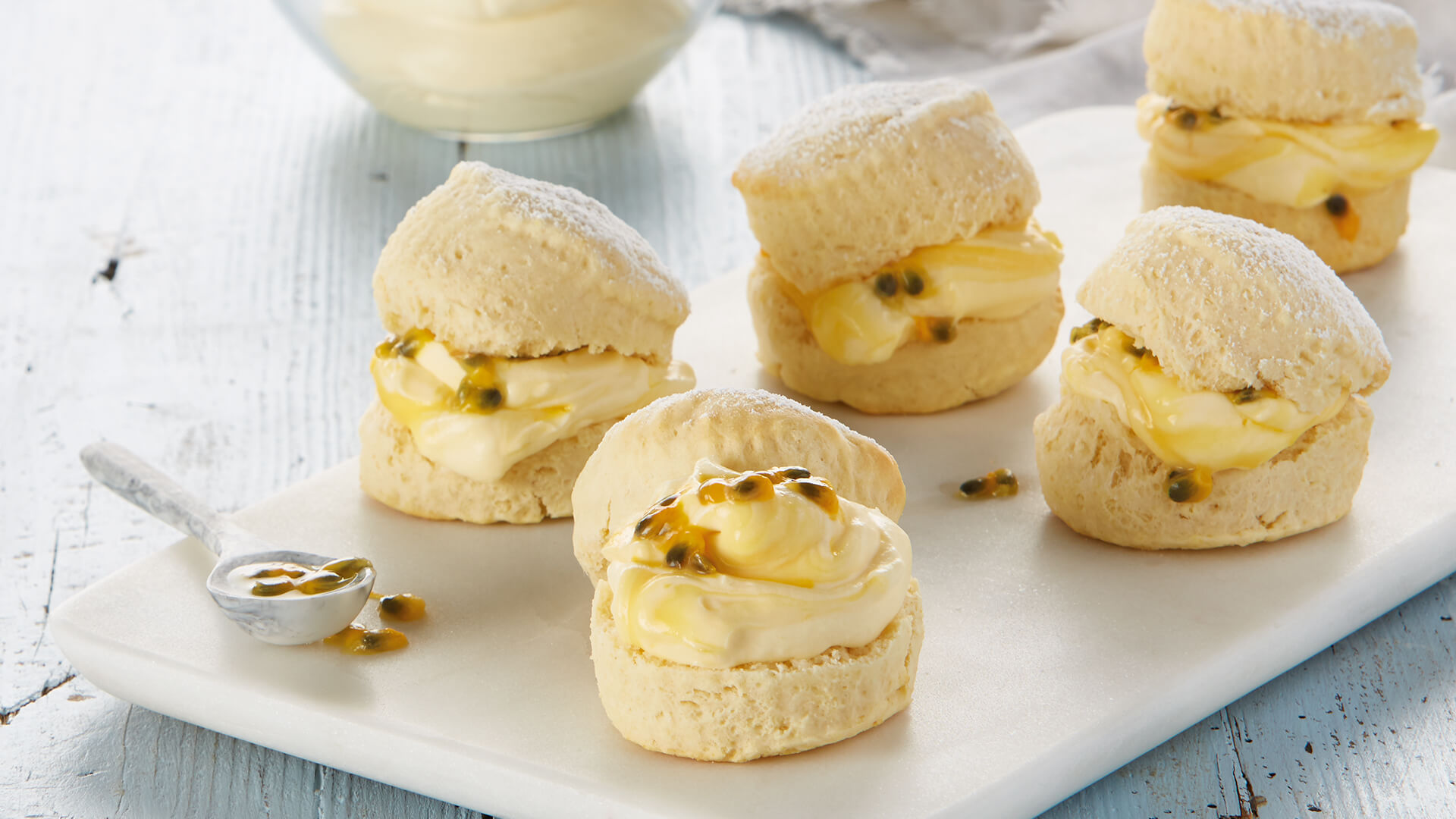 scones with lemon curd cream & passionfruit | Bulla Foodservice