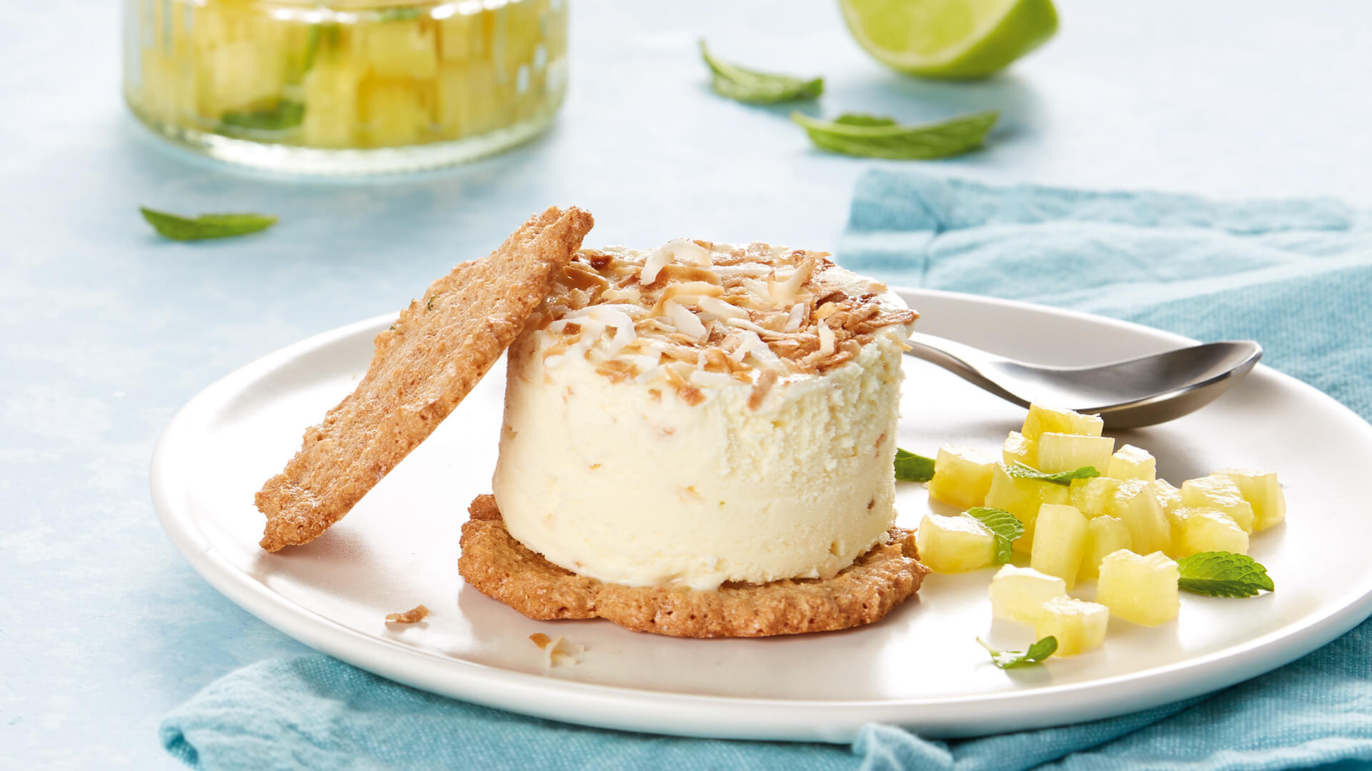 toasted coconut & lime ice cream with coconut wafers | Bulla Foodservice